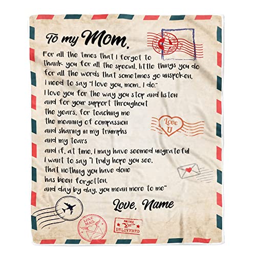 Personalized to My Mom Blanket from Daughter Son Love Letter Mail to Mom Birthday Mothers Day Christmas Customized Fleece Sherpa Blanket
