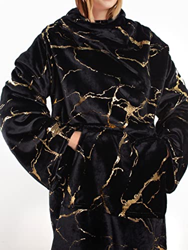 BSNTHO Black Wearable Blanket with Sleeves and Pocket for Women Men Adults,Soft Comfy Throws Blanket with Arm(Black,Pocket)