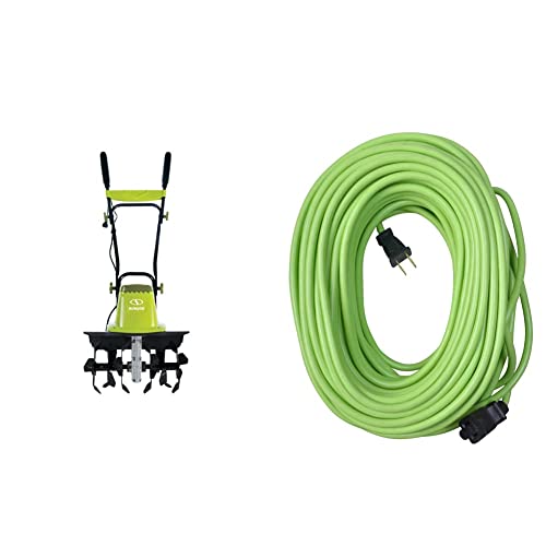 Sun Joe TJ604E 16-Inch 13.5 AMP Electric Garden Tiller/Cultivator,Black & Yard Master 9940010 Outdoor Garden 120-Foot Extension Cord, Light Duty, Lime Green
