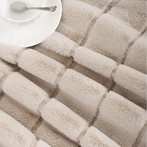 LuxenrelaX Striped Luxury Soft Faux Fur Blanket Throw Blanket for Bed, Beige Furry Fluffy Throw Blankets for Couch, Sofa, Anti-Shedding Blanket- (50" x 60", Beige)