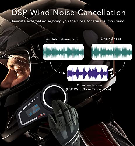 MAXTO Motorcycle Bluetooth Headset M2C 1000M 6 Riders Group Helmet Communication System with LCD Screen Universal Motorbike Intercom Waterproof Casco de Motor Intercomunicador FM/GPS/Siri(1 Pack)