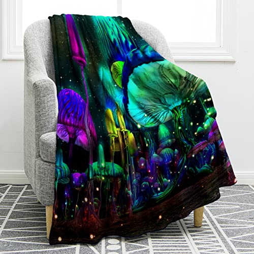 Jekeno Mushroom Blanket Colorful Print Throw Blanket Mushroom Decor Cozy Warm for Home Bedroom Sofa Office 50"x60"