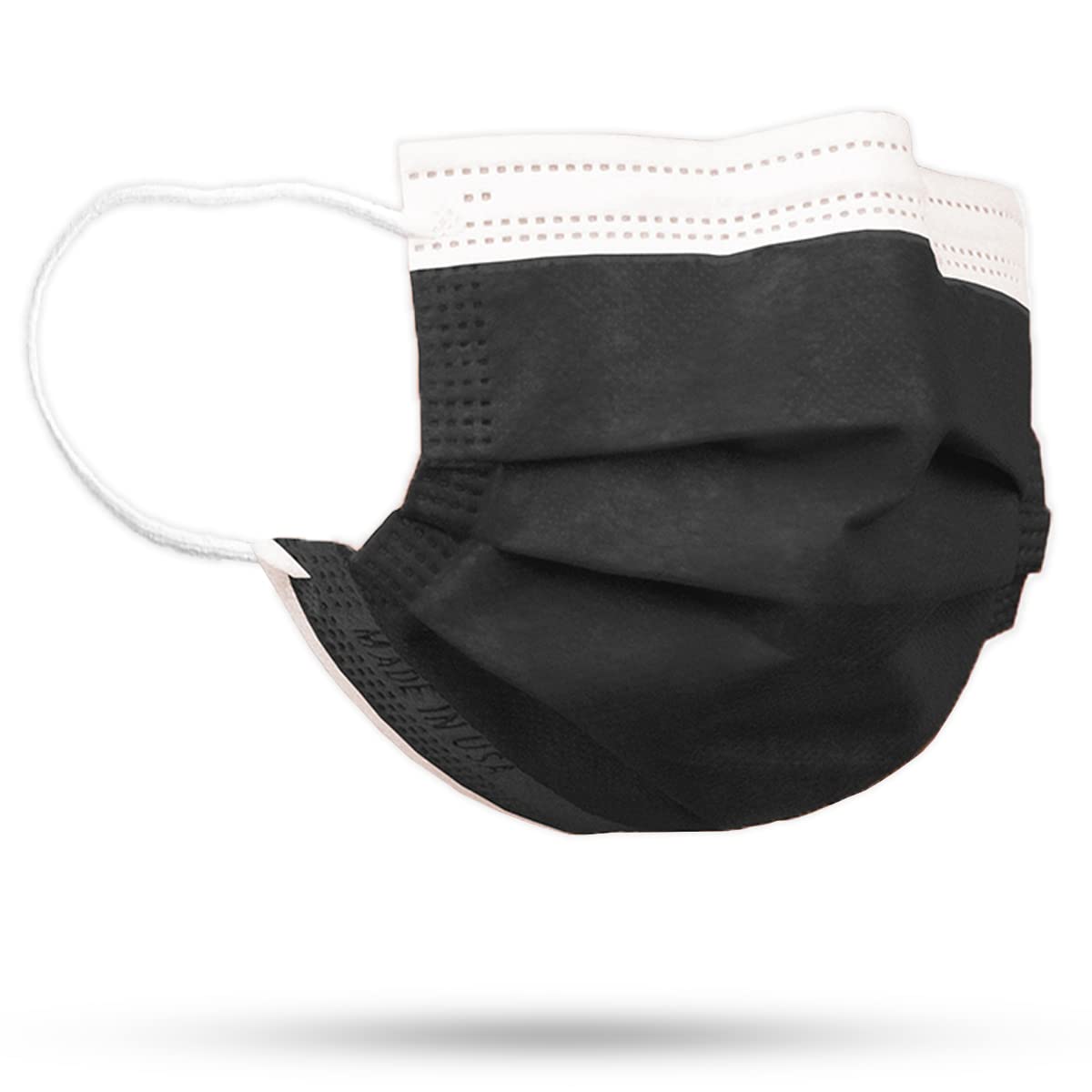 4-Ply Breathable Disposable Face Mask - Made in USA - Comfortable Elastic Ear Loop Multiple Colors (50, Black and White)