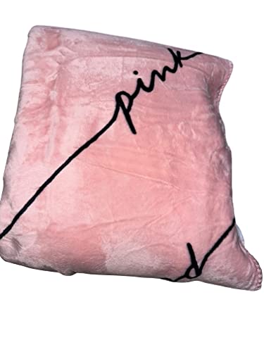 Victoria's Secret Pink Sherpa Blanket Color Rose Pink/Black Script Size 50”x60” Super Soft New