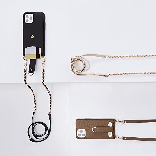 Vaultskin Victoria iPhone 13 Leather Wallet Case and Card Holder, Crossbody Strap Purse for Women (Black - Leather Strap, iPhone 13)