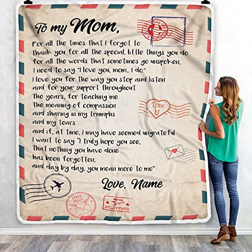 Personalized to My Mom Blanket from Daughter Son Love Letter Mail to Mom Birthday Mothers Day Christmas Customized Fleece Sherpa Blanket