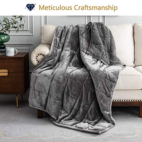 Mr.Sandman Weighted Blanket Adults 15lbs for Queen Size Bed, Soft Sherpa Heavy Blanket Relieves Pressure with Premium Microbeads - 60"x80" Grey