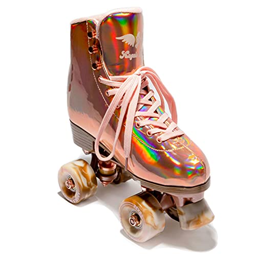 Angels Skates (Rose Gold, 1) - Kids & Women Roller Skates - Premium Quality PU Leather Quad Roller Skates - Adjustable High- top Perfect Indoor Outdoor Angel Dust Girls Retro Roller Skates - 1-13 Size