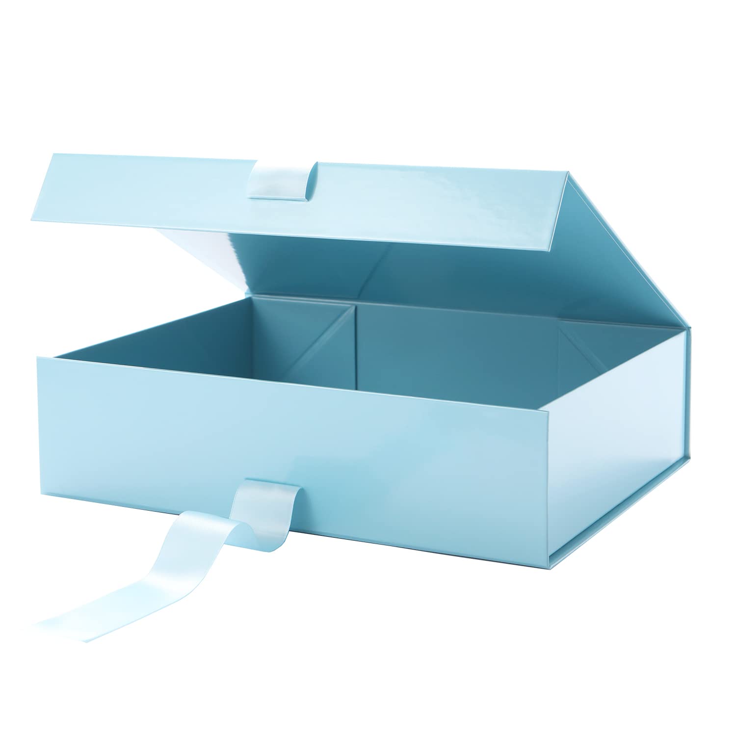 GREEN BEAN Large Gift Box with Lid for Present 13x9.7x3.4 Inches, Baby Blue Magnetic Gift Box with Ribbon, Bridesmaid Proposal Box, Luxury Gift Box(Glossy Baby Blue)