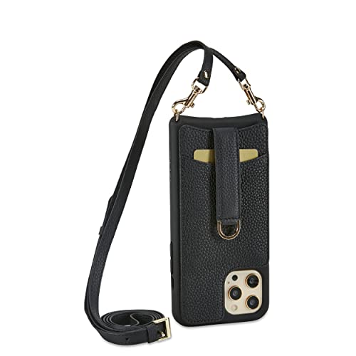 Vaultskin Victoria iPhone 13 Leather Wallet Case and Card Holder, Crossbody Strap Purse for Women (Black - Leather Strap, iPhone 13)