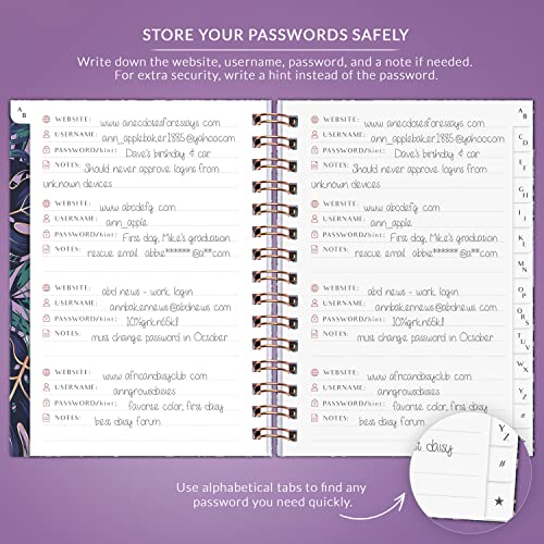 PLANBERRY Password Book – Internet Address Organizer with Alphabetical Tabs – Alphabetized Website & Computer Password Keeper – 4.4x5.5″, Softcover, Pocket Size Wild Purple)