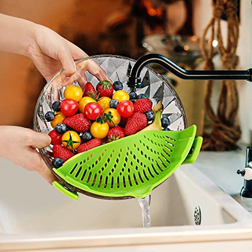 Pasta Strainer, Pot Strainer Clip on Silicone – Adjustable Clip on Strainer for Pots, Strainers and Colanders, Silicone Strainer, Food Strainer, Pasta Drainer, Colander (Green) By Stoto