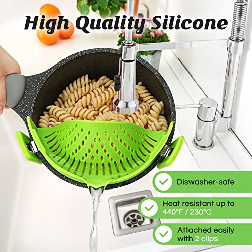 Pasta Strainer, Pot Strainer Clip on Silicone – Adjustable Clip on Strainer for Pots, Strainers and Colanders, Silicone Strainer, Food Strainer, Pasta Drainer, Colander (Green) By Stoto