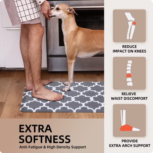 KOKHUB Kitchen Mat,1/2 Inch Thick Cushioned Anti Fatigue Waterproof Kitchen Rug, Comfort Standing Desk Mat, Kitchen Floor Mat Non-Skid & Washable for Home, Office, Sink,17.3"x28"- Grey