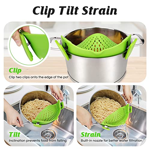 Pasta Strainer, Pot Strainer Clip on Silicone – Adjustable Clip on Strainer for Pots, Strainers and Colanders, Silicone Strainer, Food Strainer, Pasta Drainer, Colander (Green) By Stoto