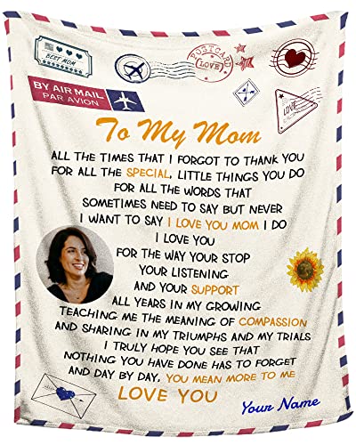 Custom Mom Blanket Customized Gifts for Mom Birthday Gifts for Women Mothers Day Blanket from Daughter Son, Personalized Gifts to My Mom, Thanksgiving Custom Blanket 60"x50"