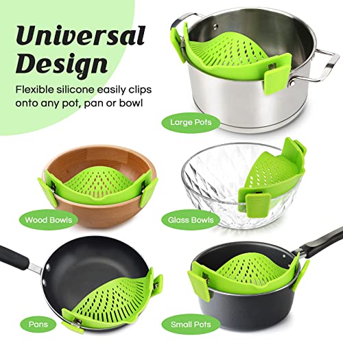 Pasta Strainer, Pot Strainer Clip on Silicone – Adjustable Clip on Strainer for Pots, Strainers and Colanders, Silicone Strainer, Food Strainer, Pasta Drainer, Colander (Green) By Stoto