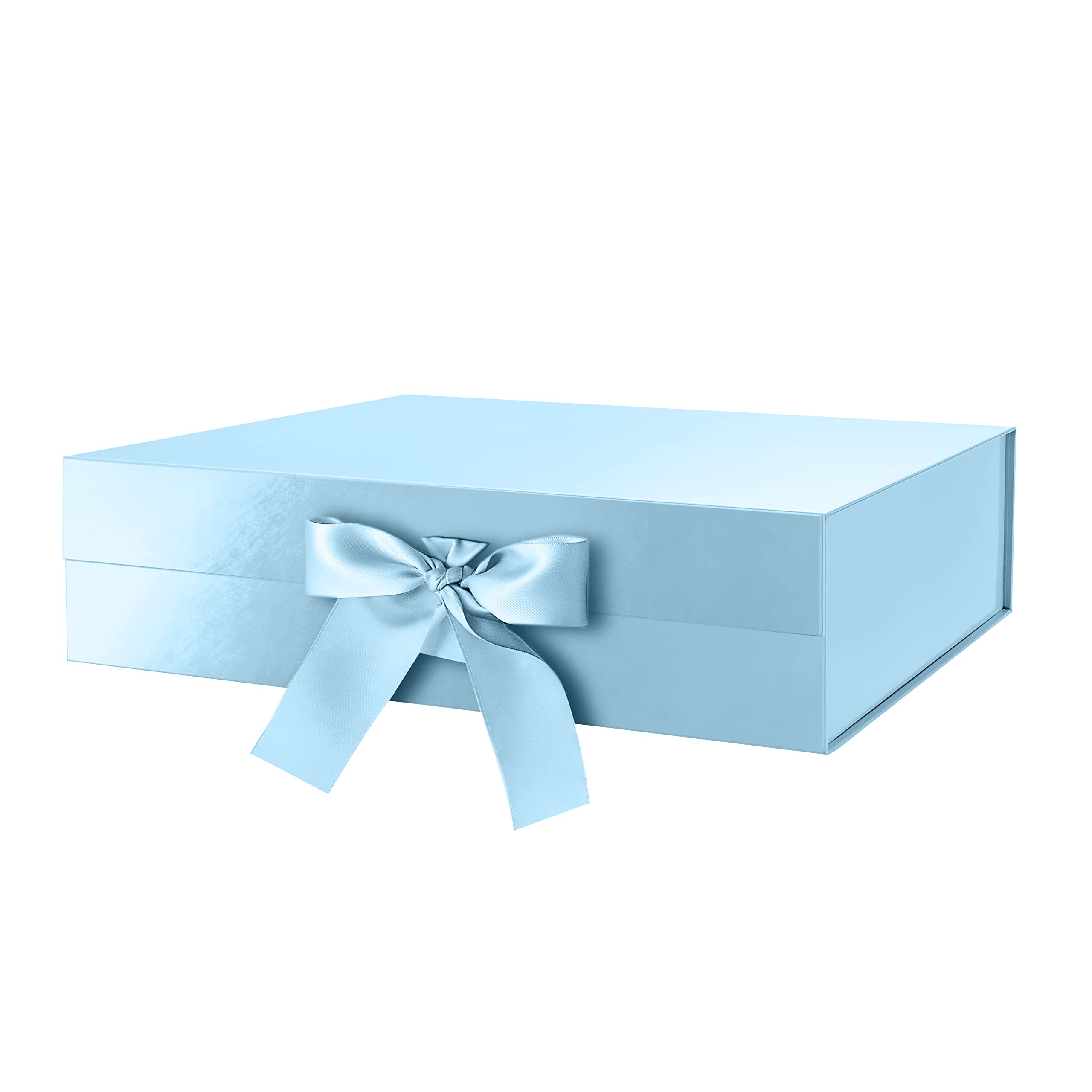 GREEN BEAN Large Gift Box with Lid for Present 13x9.7x3.4 Inches, Baby Blue Magnetic Gift Box with Ribbon, Bridesmaid Proposal Box, Luxury Gift Box(Glossy Baby Blue)