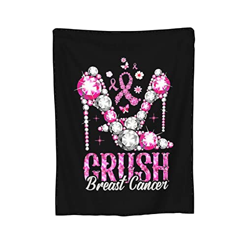 Crush Breast Cancer Awareness Flannel Blanket Ultra Soft Micro Fleece Throw Blankets Warm Air Conditioning Lightweight Bedding for Sofa Couch Chair All Season