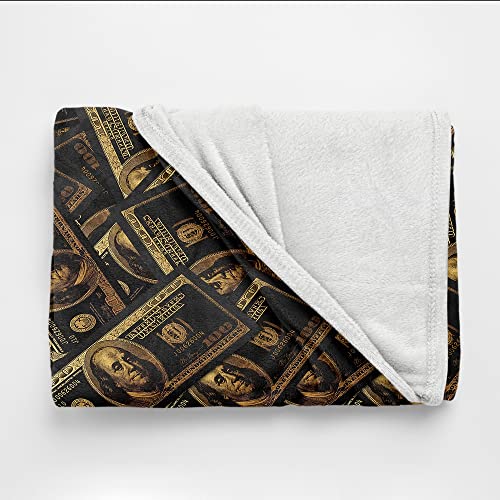 GUBIYU Black Gold 100 Dollar Bill Print Flannel Blankets Lightweight Soft Cozy Fuzzy Bed Blanket Throw Polyester Money Pattern Decorative Blanket for Sofa Couch Bed Chair for Men Gift (70 x 80 Inches)