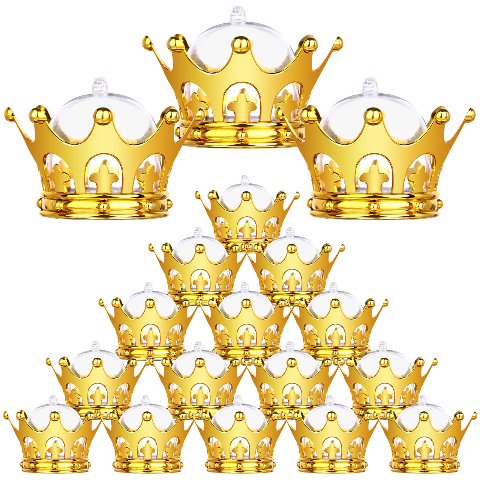 18 Pcs Gold Fillable Crown with Dome Mini Plastic Crown Decoration Candy Gift Boxes Fillable Decorative Crown Party Favor Box Crown Candy Containers for Baby Shower Birthday Wedding Party Supplies