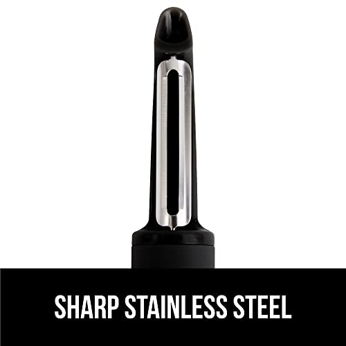 Gorilla Grip Swivel Vegetable Peeler, Sharp Stainless Steel Blades, Comfortable Handle, Dishwasher Safe, Kitchen Food Peelers, Easy Peeling, Peel Vegetables, Apple, Potato, Safe Blade Guard, Black