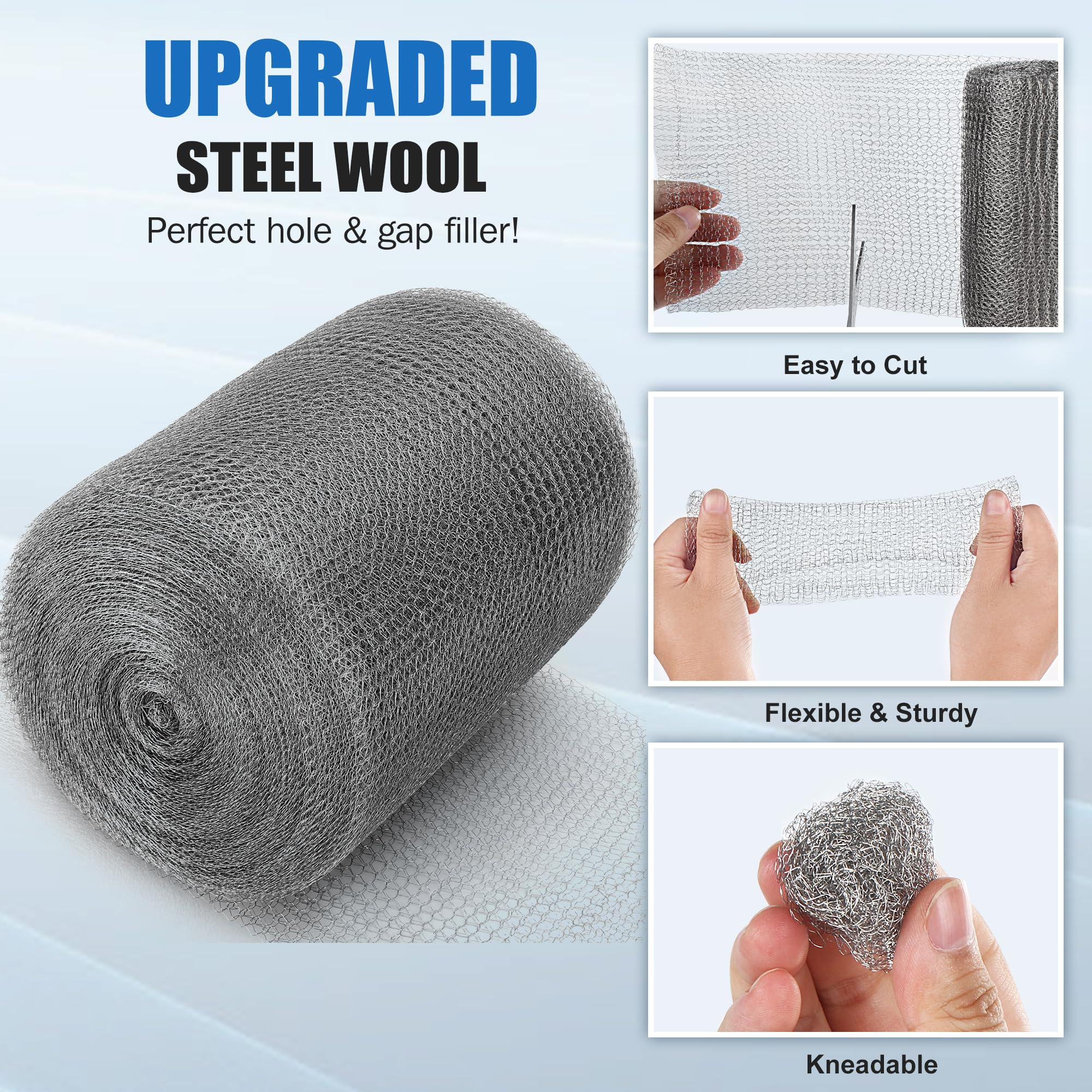 Valchoose Upgraded 5” X 50 Ft Wire Mesh Hole Fill Fabric, Stainless Steel Gap Blocker Easy to Work with, Flexible Stretchy Hardware Cloth Fabric DIY Kit, Perfect Filler