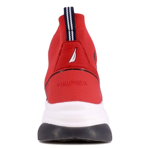 Nautica Men's Slip-On Sneaker High Top Socks Shoes with Ankle Support – Comfortable & Breathable Lace-Up Gym Walking Running Shoes-Bowen Mens-Red Black1-Size 12