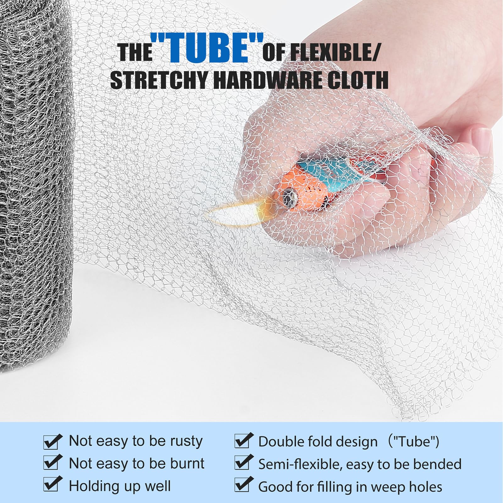 Valchoose Upgraded 5” X 50 Ft Wire Mesh Hole Fill Fabric, Stainless Steel Gap Blocker Easy to Work with, Flexible Stretchy Hardware Cloth Fabric DIY Kit, Perfect Filler