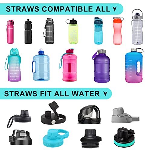 8-pack Replacement Straws for 1/Half Gallon Water Bottle (64 oz/ 128 oz Jug),Reusable Silicone Straw Cut Short to Fit any Big Jug Bottle with Spout Lid/Cap (8 Straws+4 Cleaner Brushes)