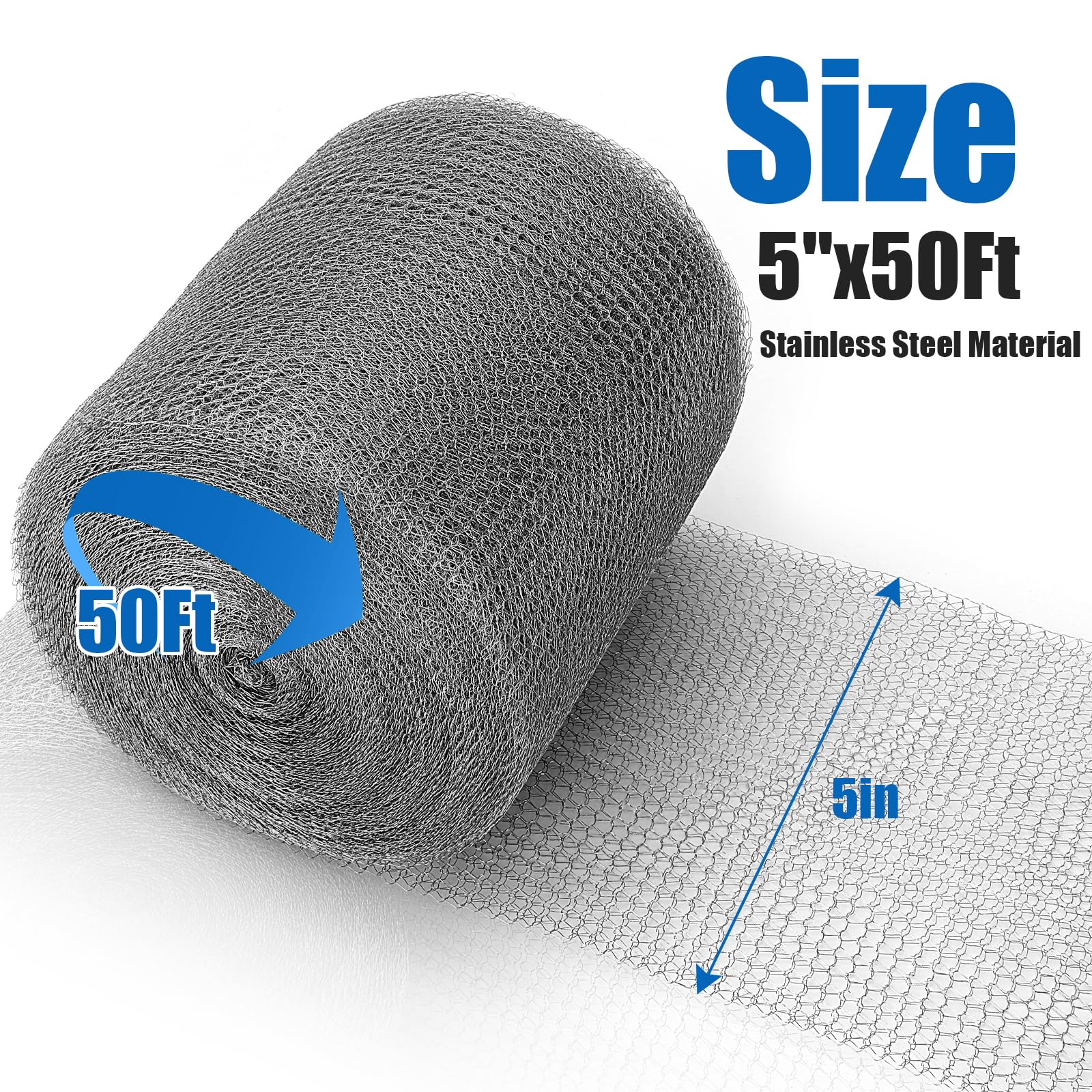 Valchoose Upgraded 5” X 50 Ft Wire Mesh Hole Fill Fabric, Stainless Steel Gap Blocker Easy to Work with, Flexible Stretchy Hardware Cloth Fabric DIY Kit, Perfect Filler