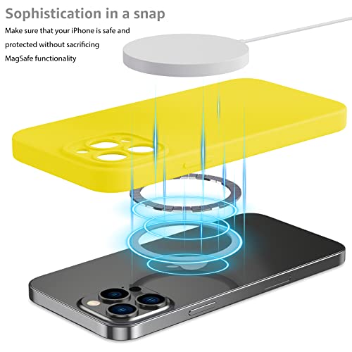 MCFANCE Silicone Magnetic for iPhone 13 Pro Max Case, Compatible with MagSafe, Full Camera Protection Shockproof Cover Soft Anti-Scratch Microfiber Lining for iPhone 13 Pro Max 6.7 inch 2021, Yellow