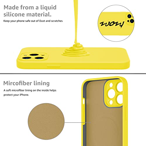 MCFANCE Silicone Magnetic for iPhone 13 Pro Max Case, Compatible with MagSafe, Full Camera Protection Shockproof Cover Soft Anti-Scratch Microfiber Lining for iPhone 13 Pro Max 6.7 inch 2021, Yellow