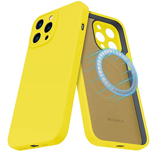 MCFANCE Silicone Magnetic for iPhone 13 Pro Max Case, Compatible with MagSafe, Full Camera Protection Shockproof Cover Soft Anti-Scratch Microfiber Lining for iPhone 13 Pro Max 6.7 inch 2021, Yellow