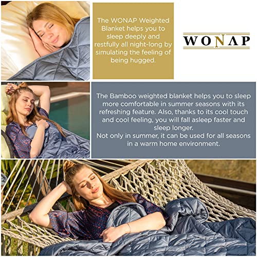 WONAP Bamboo Weighted Blanket | 100% Natural Bamboo Cooling with Premium Glass Beads | 15 lbs | 60"x80" Queen Size | for Adult and Kids | Heavy Blanket | Folkstone Grey
