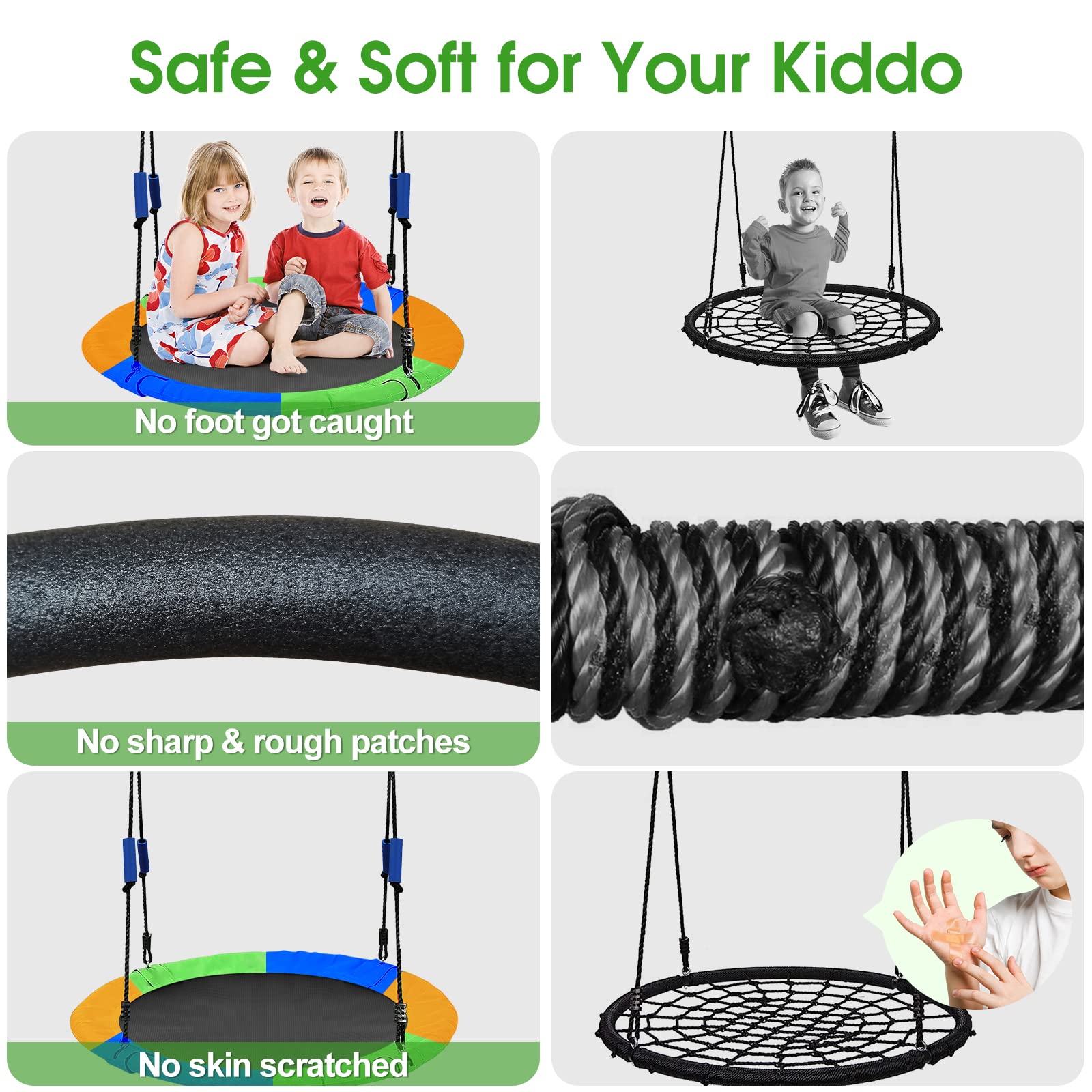 DEROFIT 40 Inch Flying Saucer Tree Swing for Kids,750lb Round Indoor Outdoor Swing Set with Foam Handle,Circle Swing with Steel Frame Adjustable Rope,Easy to Install 750lb Weight Capacity