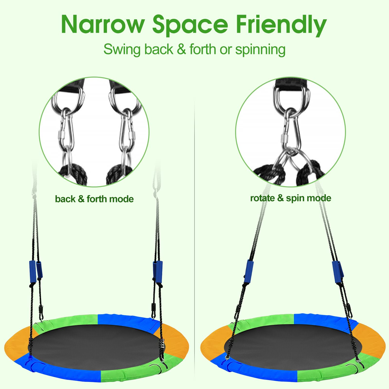 DEROFIT 40 Inch Flying Saucer Tree Swing for Kids,750lb Round Indoor Outdoor Swing Set with Foam Handle,Circle Swing with Steel Frame Adjustable Rope,Easy to Install 750lb Weight Capacity