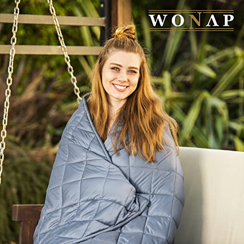 WONAP Bamboo Weighted Blanket | 100% Natural Bamboo Cooling with Premium Glass Beads | 15 lbs | 60"x80" Queen Size | for Adult and Kids | Heavy Blanket | Folkstone Grey