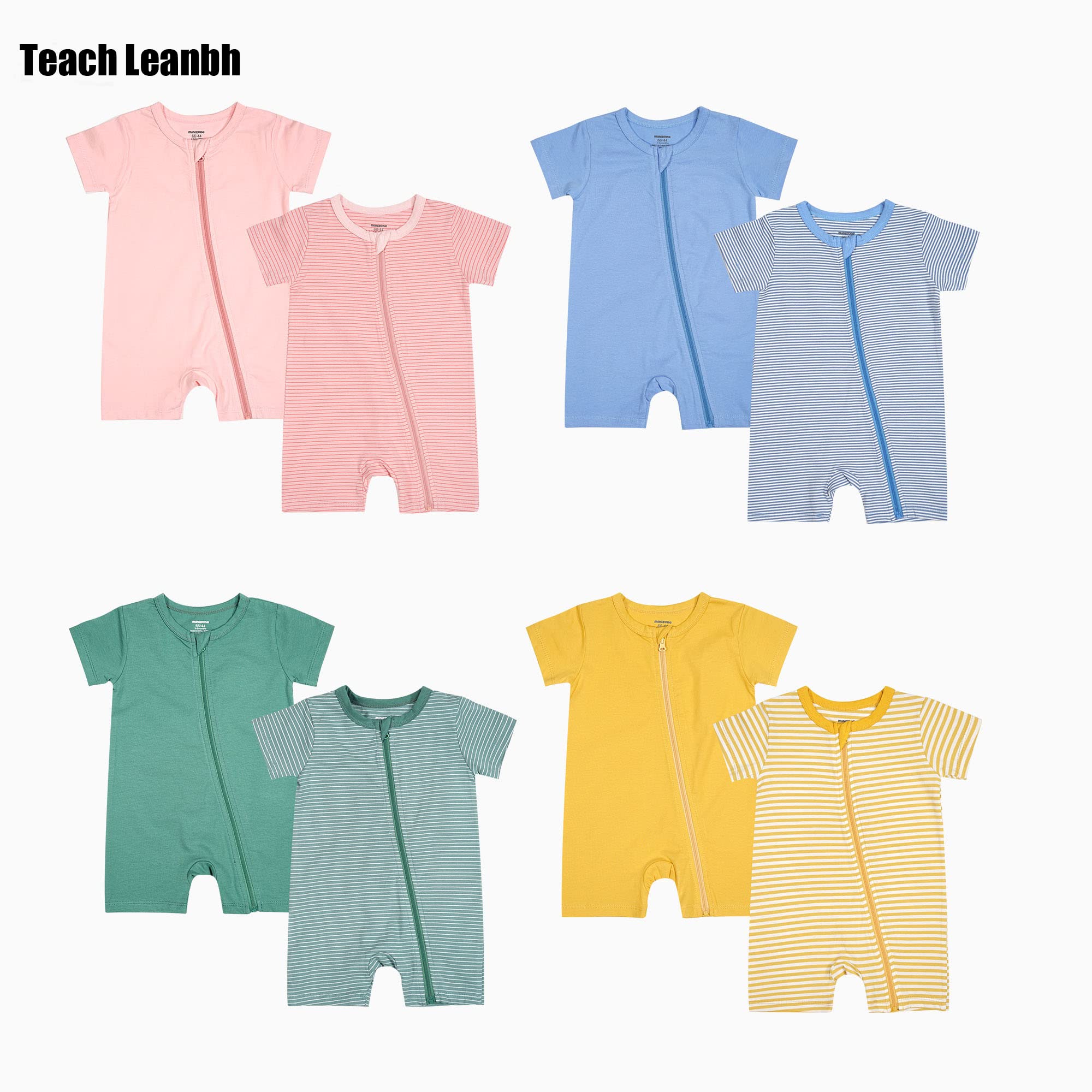 Teach Leanbh Baby Boys or Girls 2 Pack Pajamas Cotton Short Sleeve Zipper Romper Jumpsuits Sleep and Play 3-24 Months (Green, 18-24 Months)