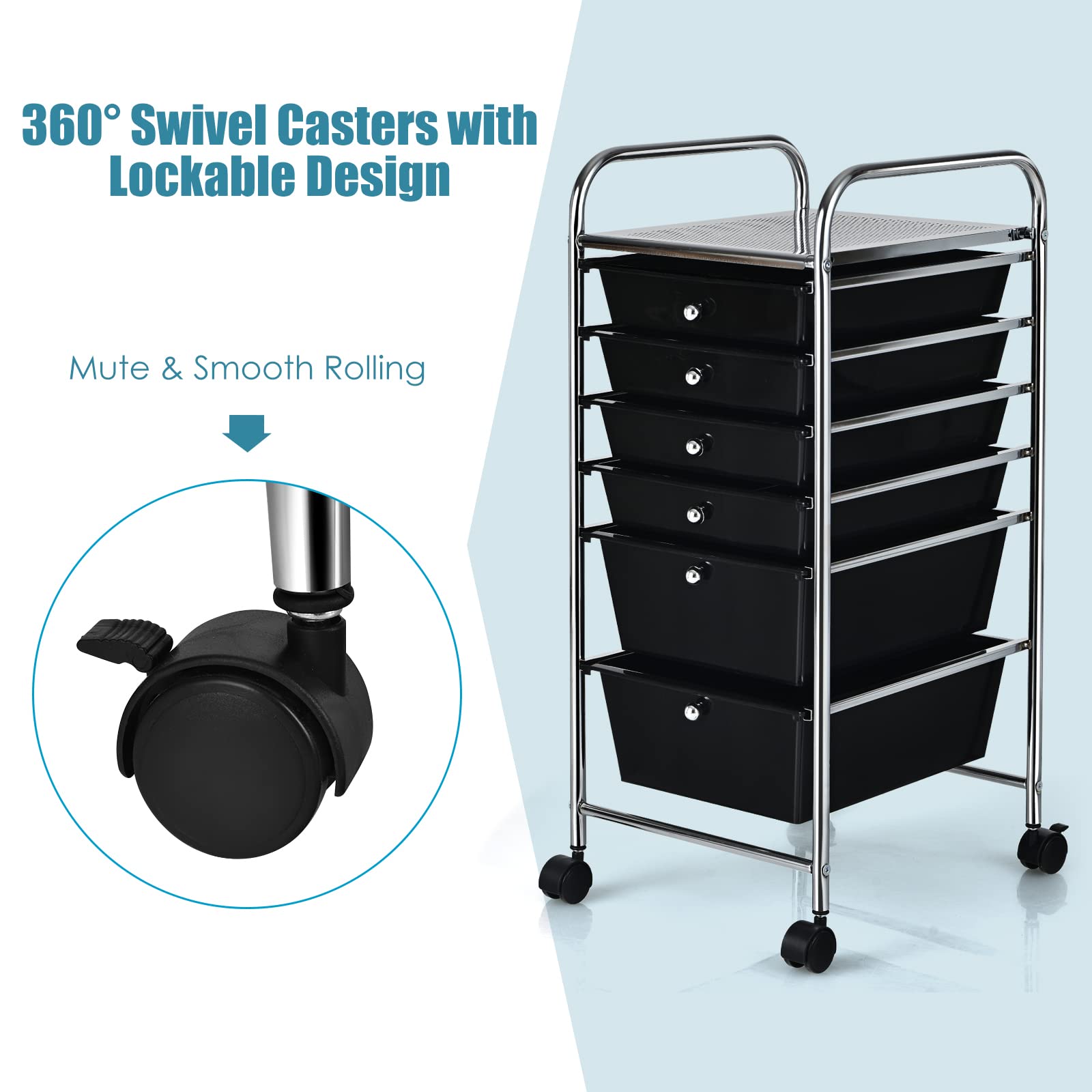 GOFLAME 6-Drawer Rolling Storage Cart, Multifunctional Art Craft Organizer Cart, Mobile Utility Storage Cart with Removable Drawers & Lockable Wheels, Craft Cart for Home Office, School, Black