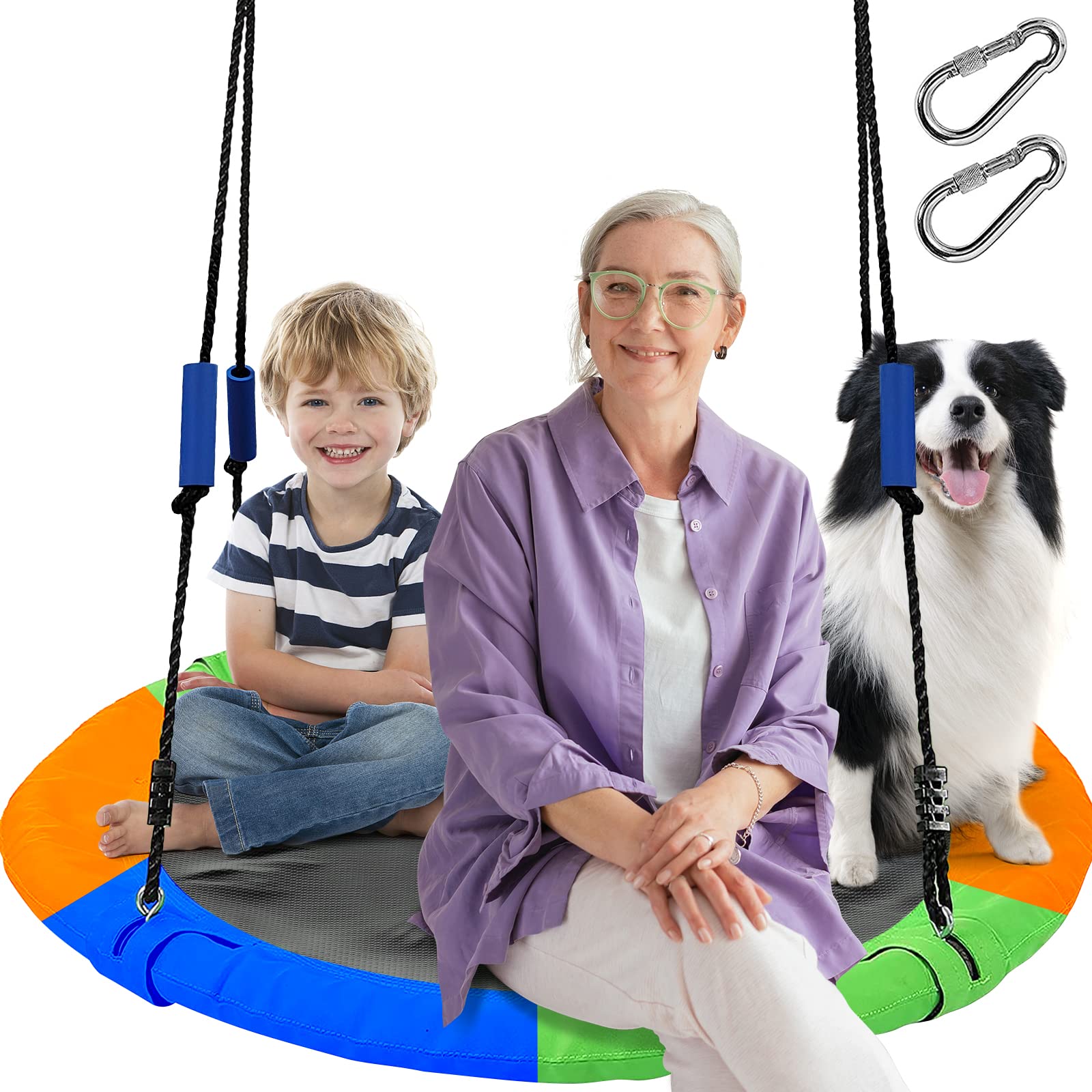 DEROFIT 40 Inch Flying Saucer Tree Swing for Kids,750lb Round Indoor Outdoor Swing Set with Foam Handle,Circle Swing with Steel Frame Adjustable Rope,Easy to Install 750lb Weight Capacity