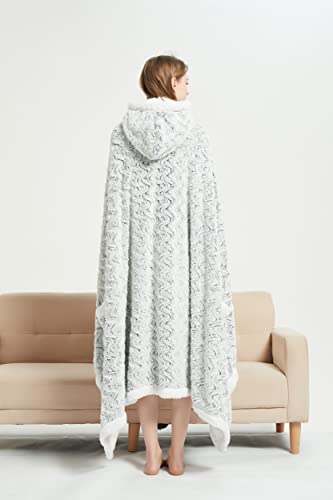 Chic Home Auburn Snuggle Hoodie Wavy Animal Pattern Robe Cozy Super Soft Ultra Plush Coral Fleece Sherpa Lined Wearable Blanket with 2 Pockets Hood Drawstring Button Closure, Silver-White, 51β x 71β