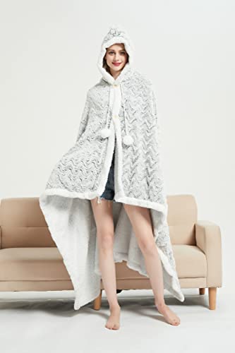 Chic Home Auburn Snuggle Hoodie Wavy Animal Pattern Robe Cozy Super Soft Ultra Plush Coral Fleece Sherpa Lined Wearable Blanket with 2 Pockets Hood Drawstring Button Closure, Silver-White, 51β x 71β
