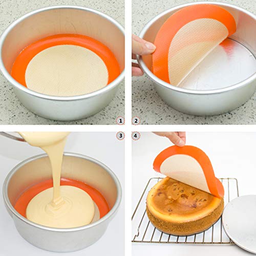 Round Silicone Baking Mats for 8 Inch Cake Pan, Food Grade, Non-Stick, Reusable Silicone Mat for Baking Pan for Bread/Tortilla/Macaron/Pastry/Pie/Bun or 9 Inch Pizza Pan, 2PCS