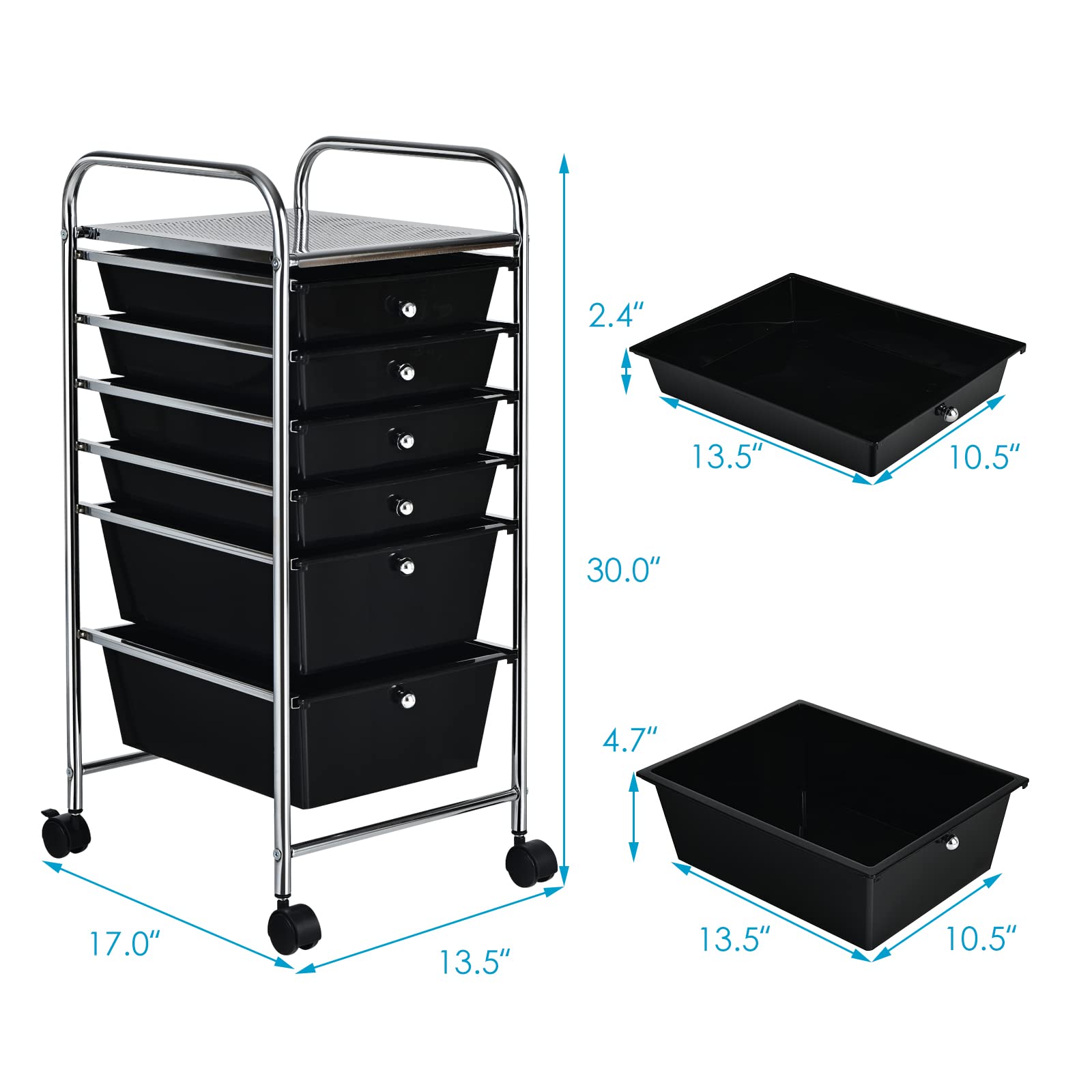 GOFLAME 6-Drawer Rolling Storage Cart, Multifunctional Art Craft Organizer Cart, Mobile Utility Storage Cart with Removable Drawers & Lockable Wheels, Craft Cart for Home Office, School, Black