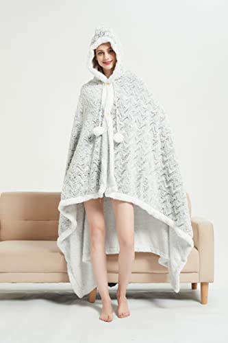 Chic Home Auburn Snuggle Hoodie Wavy Animal Pattern Robe Cozy Super Soft Ultra Plush Coral Fleece Sherpa Lined Wearable Blanket with 2 Pockets Hood Drawstring Button Closure, Silver-White, 51β x 71β