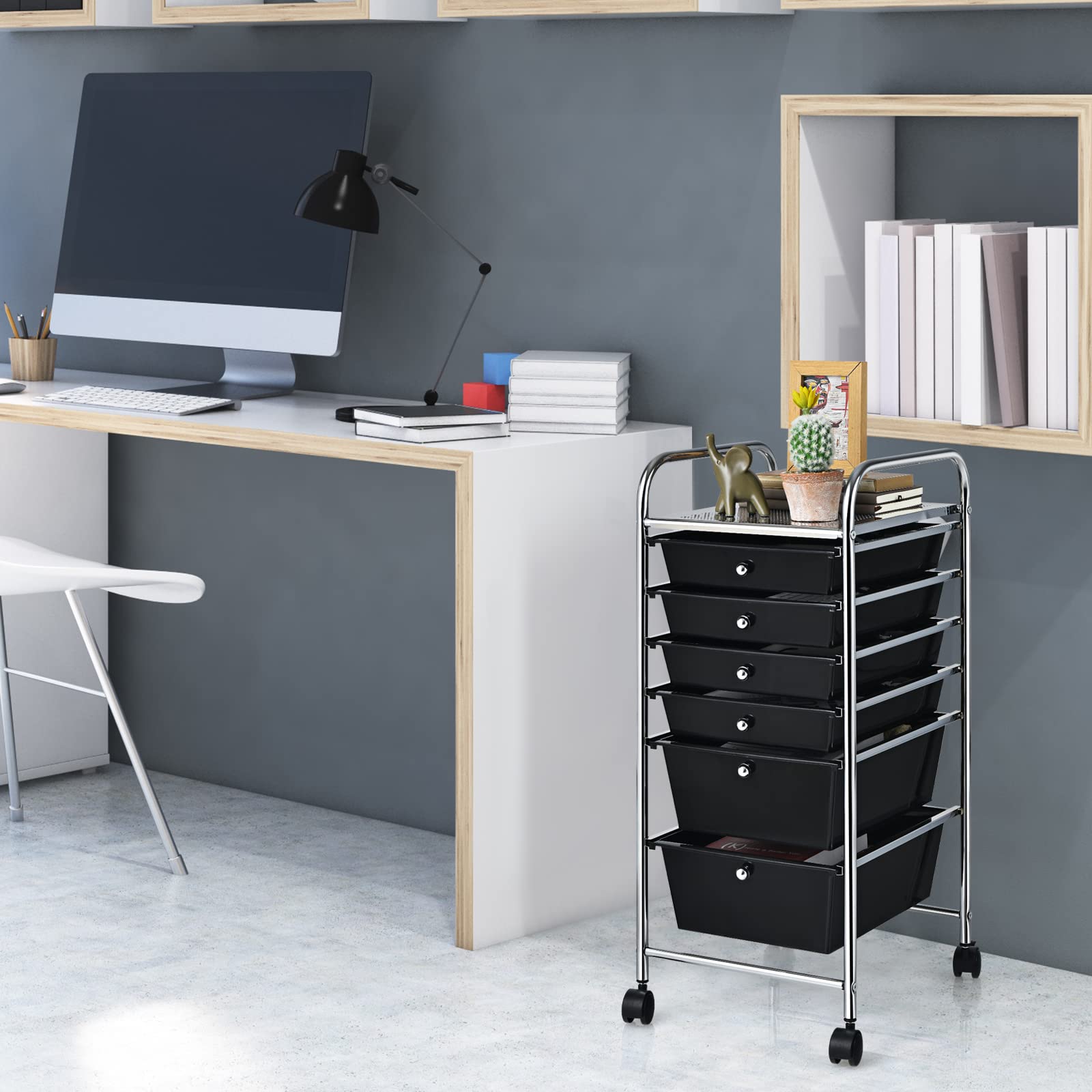 GOFLAME 6-Drawer Rolling Storage Cart, Multifunctional Art Craft Organizer Cart, Mobile Utility Storage Cart with Removable Drawers & Lockable Wheels, Craft Cart for Home Office, School, Black
