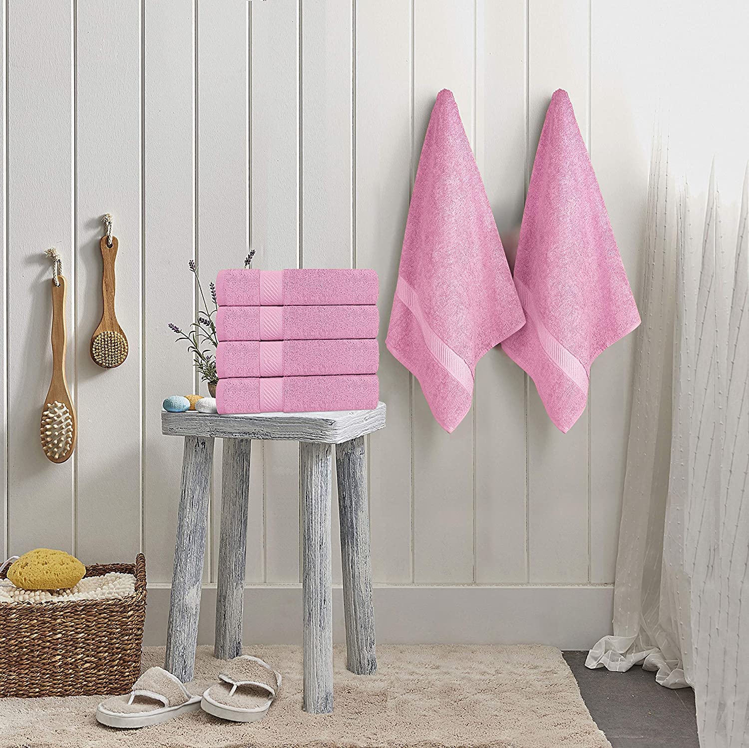 Simpli-Magic Bath Towels Set, 2 Bath Towels, 2 Hand Towels, and 6 Washcloths (10 Piece Set), Ring Spun Cotton Highly Absorbent Towels for Bathroom, Shower Towel (Pink)