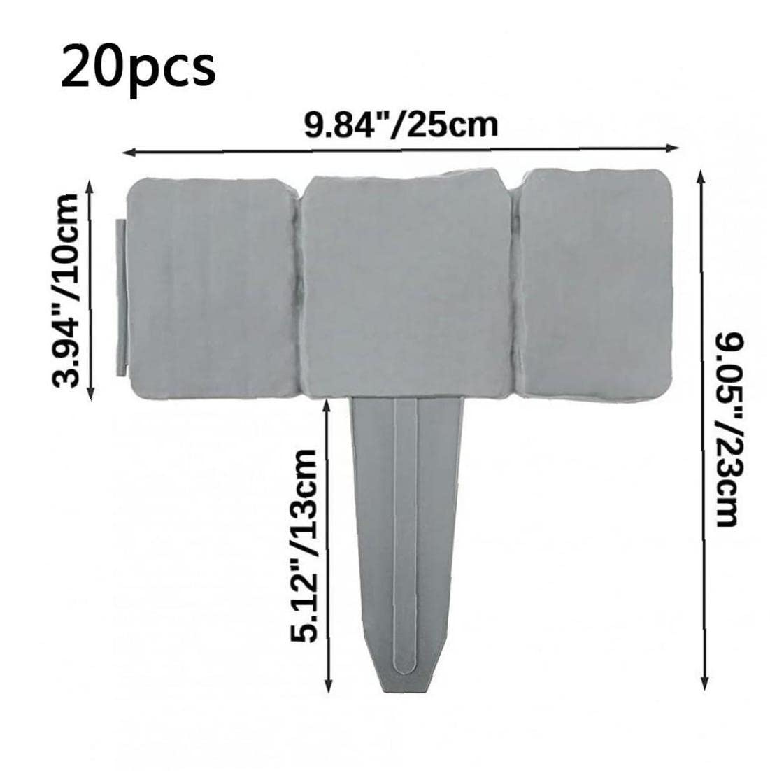 Ruluti 20pcs Flower Bed Decorative Fence Simulation Stone Plastic Garden Edging Border Interlocking Lawn Landscape Stakes, Gray