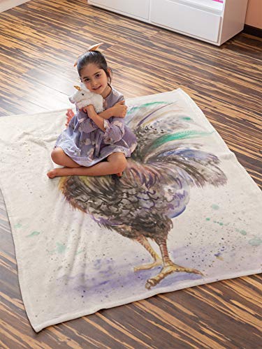 Watercolor Rooster Coloful Chicken Soft Throw Blanket All Season Microplush Warm Blankets Lightweight Tufted Fuzzy Flannel Fleece Throws Blanket for Bed Sofa Couch 50"x40"